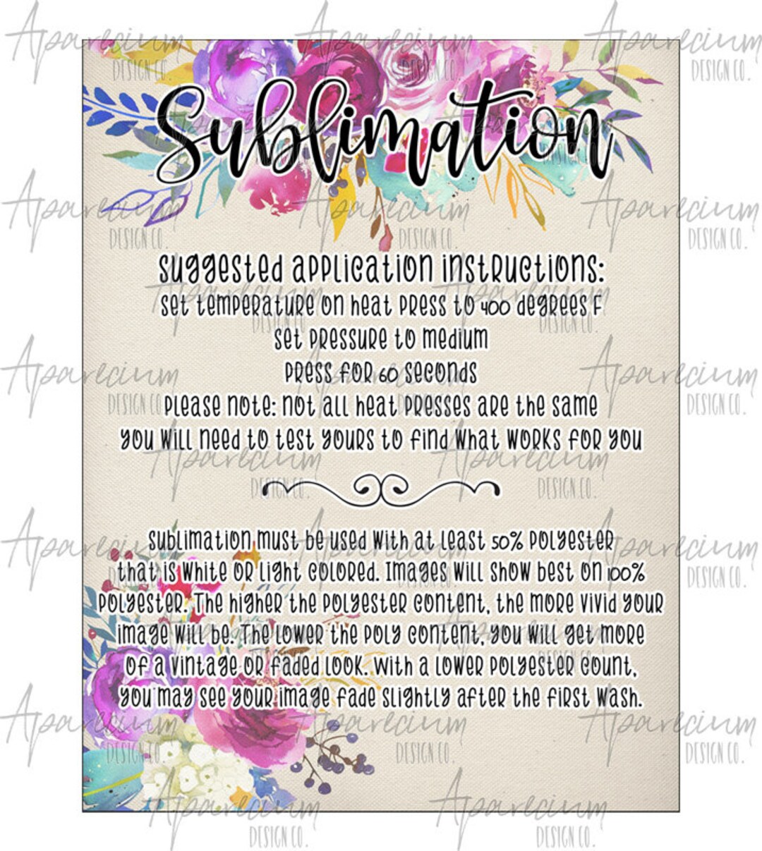 DIGITAL FILE Sublimation Transfer Instruction Printable Template - Etsy