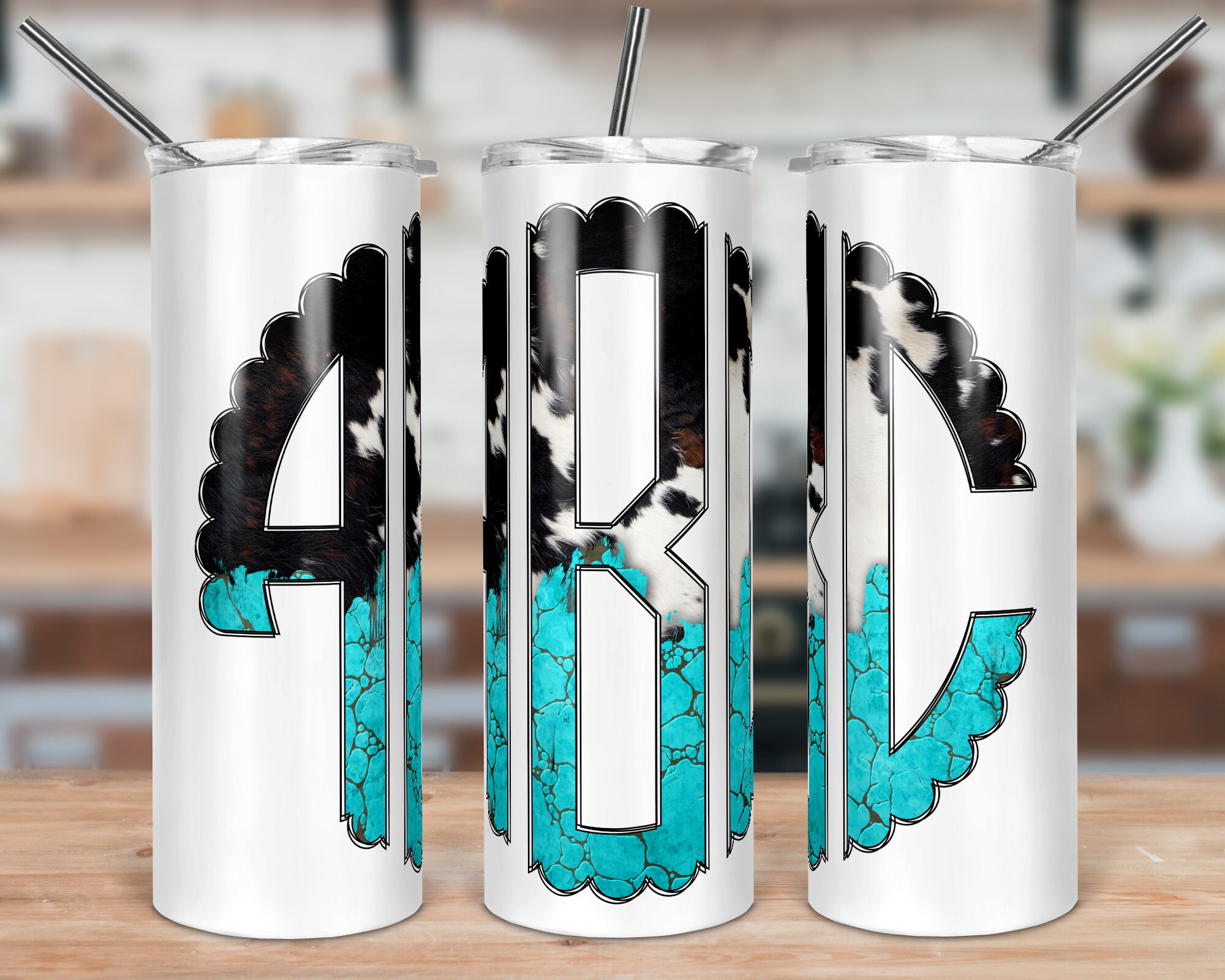 DIGITAL FILE Turquoise Cow Print Monogram Alphabet Bundle Sublimation ...