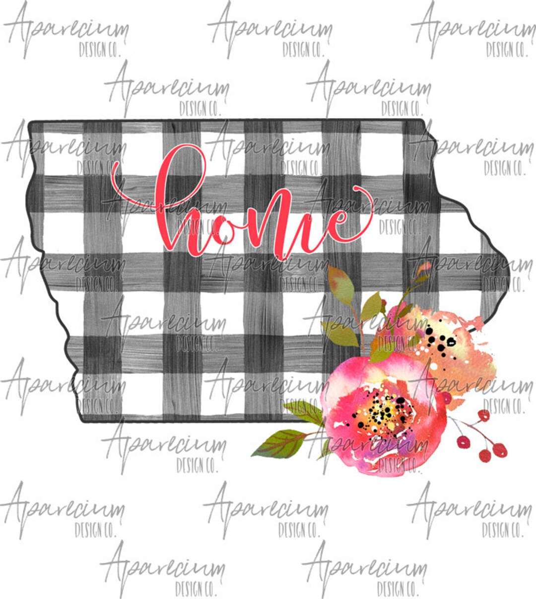 DIGITAL FILE Floral Black and White Buffalo Plaid Iowa Home Sublimation ...