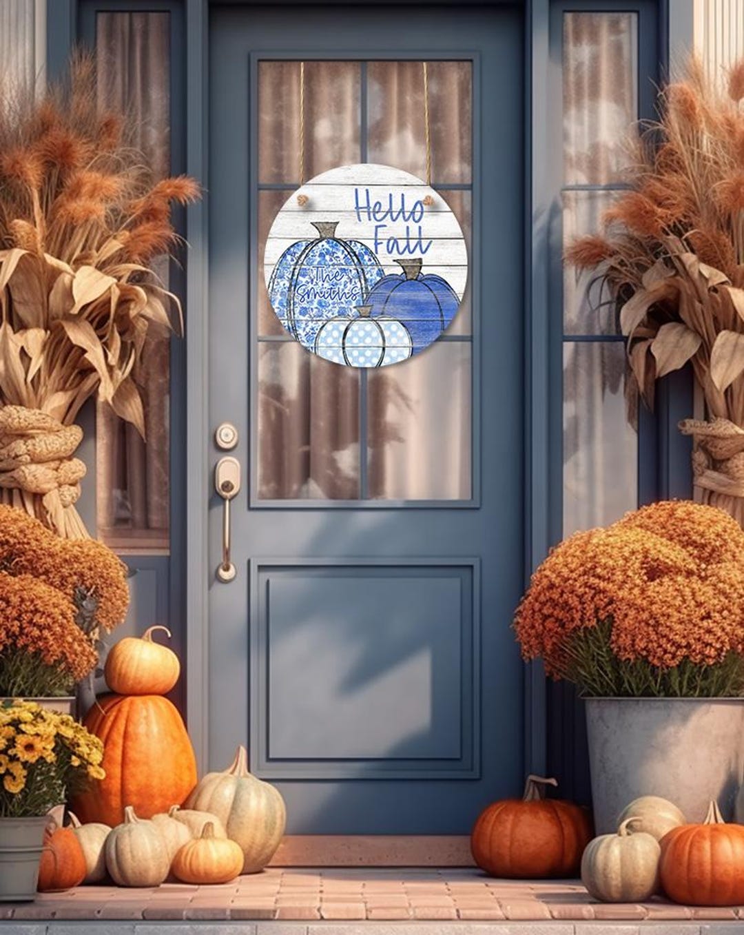DIGITAL FILE Blue Hello Fall Pumpkin Trio Wooden Look Sublimation ...