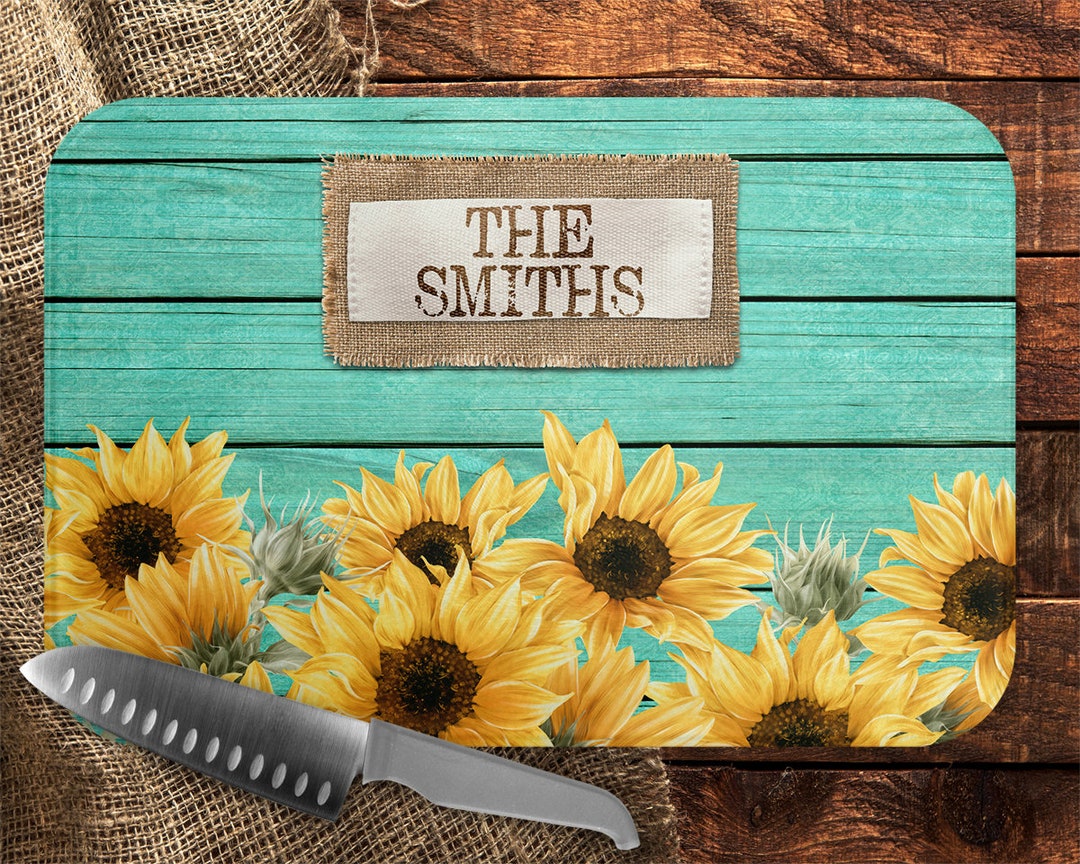 DIGITAL FILE Teal Wooden Burlap Sunflower Rectangle Cutting Board ...