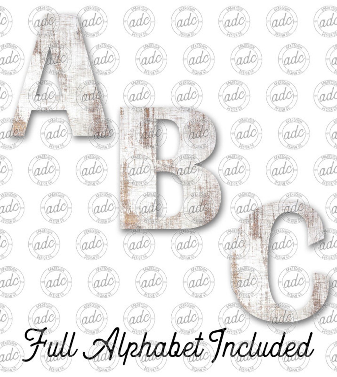 DIGITAL FILE Distressed White Wooden Alphabet Bundle Sublimation Design ...