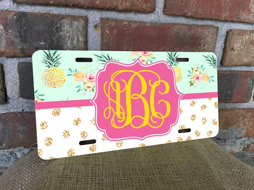 DIGITAL FILE Pineapple and Polka Dot Monogram License Plate Sublimation ...