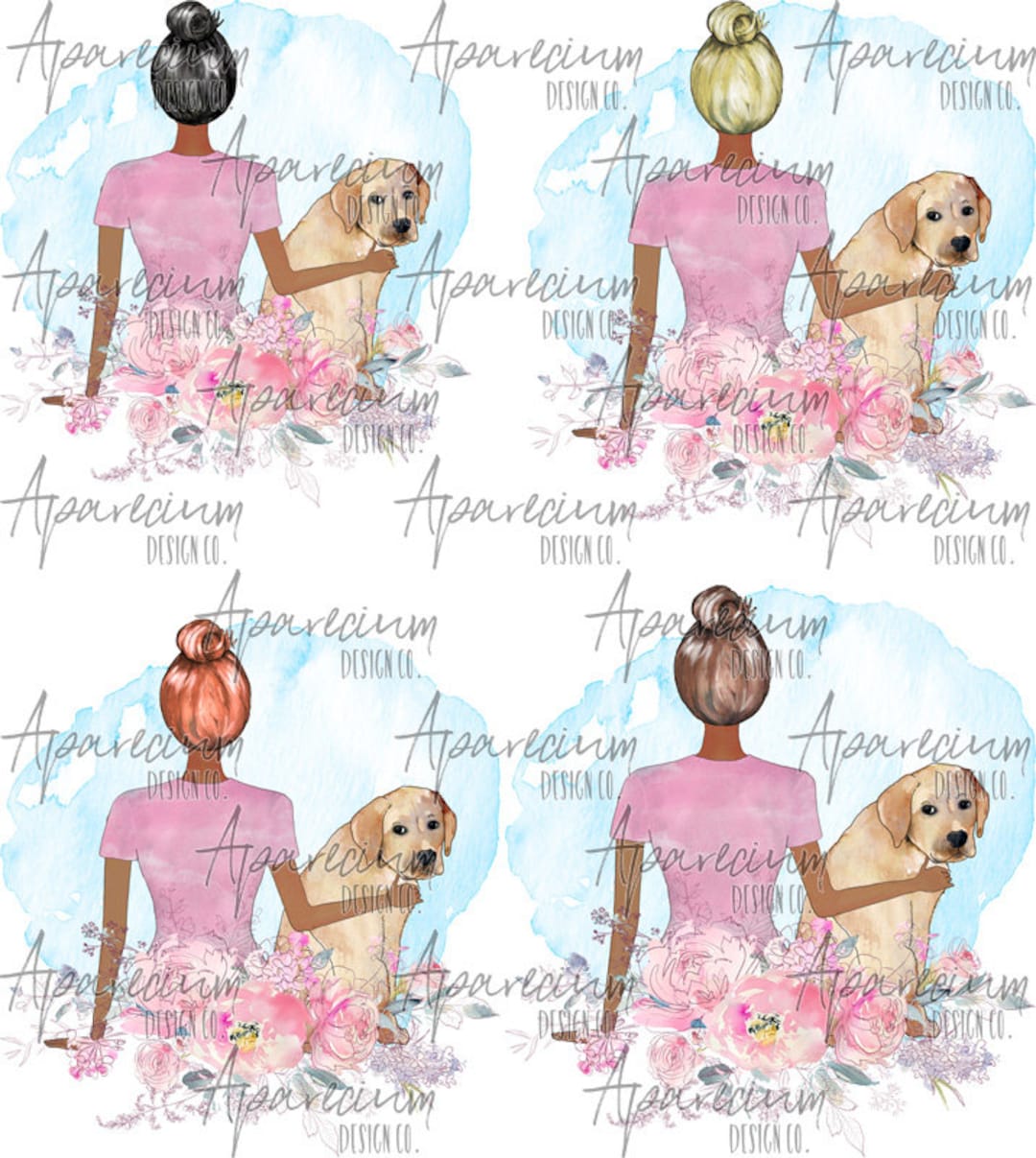 DIGITAL FILE Dark Skinned Girl and Yellow Lab Dog Sublimation Design ...