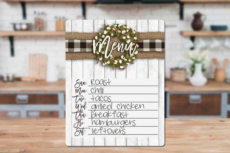 DIGITAL FILE Cotton Wreath Farmhouse Menu Dry Erase Board Sublimation ...
