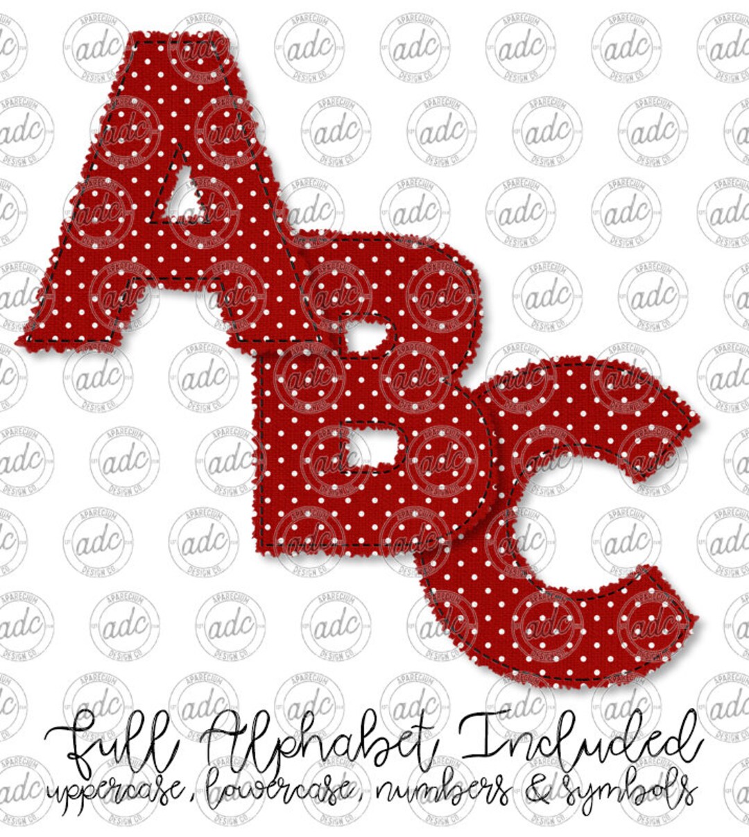 DIGITAL FILE Red Polka Dot Faux Raggy Applique Alphabet Bundle ...