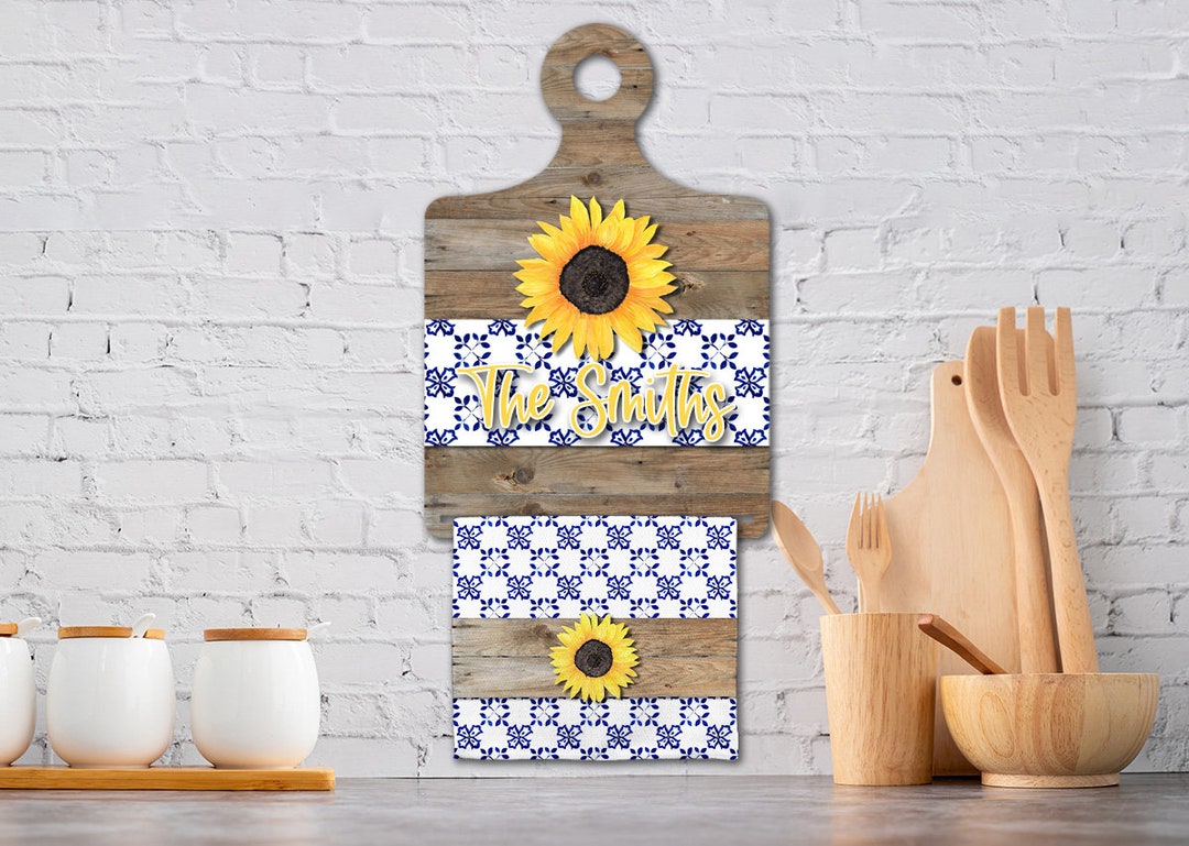 DIGITAL FILE Blue Tile Sunflower Cutting Board Shaped Dishtowel Holder ...