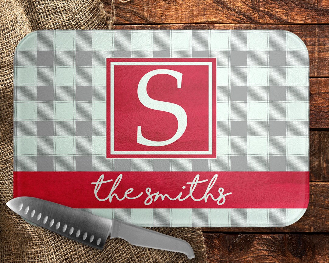 DIGITAL FILE Red and Grey Buffalo Plaid Rectangle Cutting Board ...