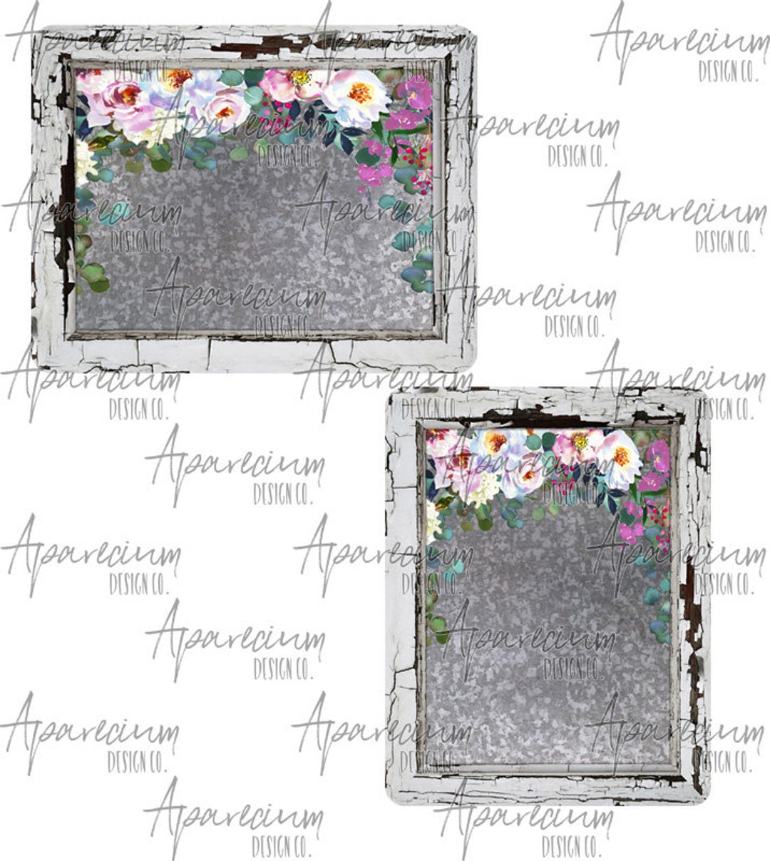 DIGITAL FILE White Galvanized Floral Frame Sublimation Design Bundle - Etsy
