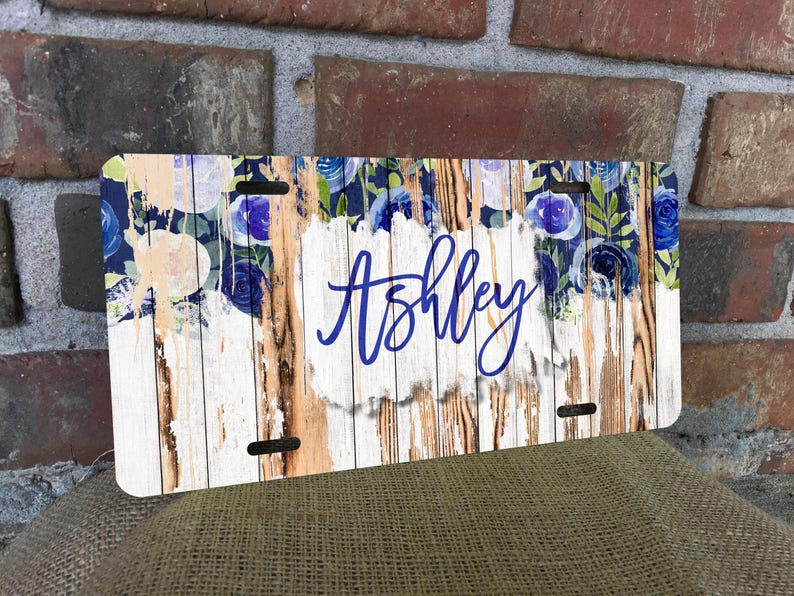 DIGITAL FILE Blue Chippy Wooden Floral Painted License Plate ...