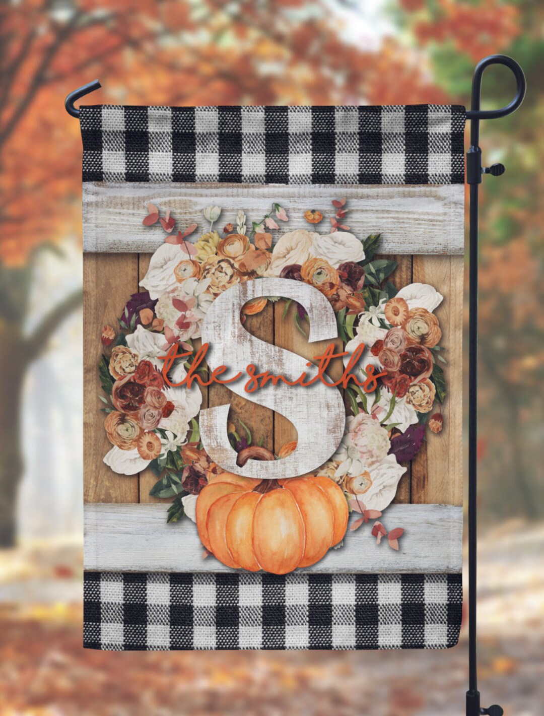 DIGITAL FILE Wooden Buffalo Plaid Fall Floral Farmhouse Garden Flag ...