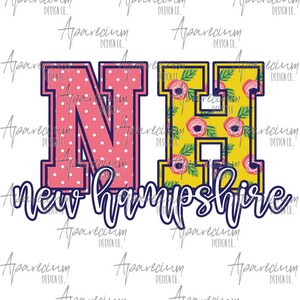 DIGITAL FILE Colorful Floral New Hampshire State Abbreviation ...