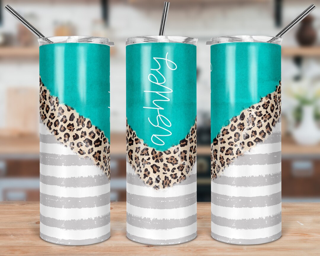 DIGITAL FILE Turquoise and Leopard Print Striped Skinny Tumbler ...
