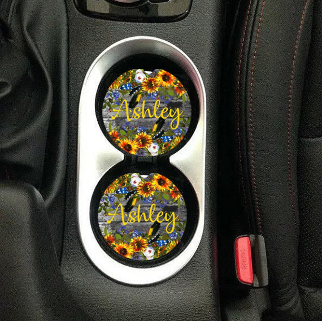 DIGITAL FILE Wooden Sunflower Floral Monogram Car Coaster Sublimation ...