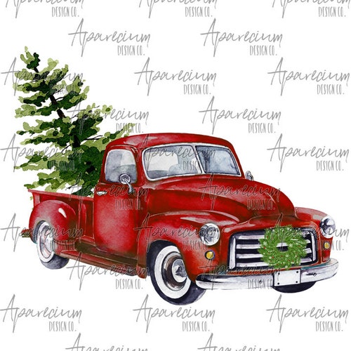 Christmas PNG Red Truck for Sublimation Snow 3 Trees - Etsy