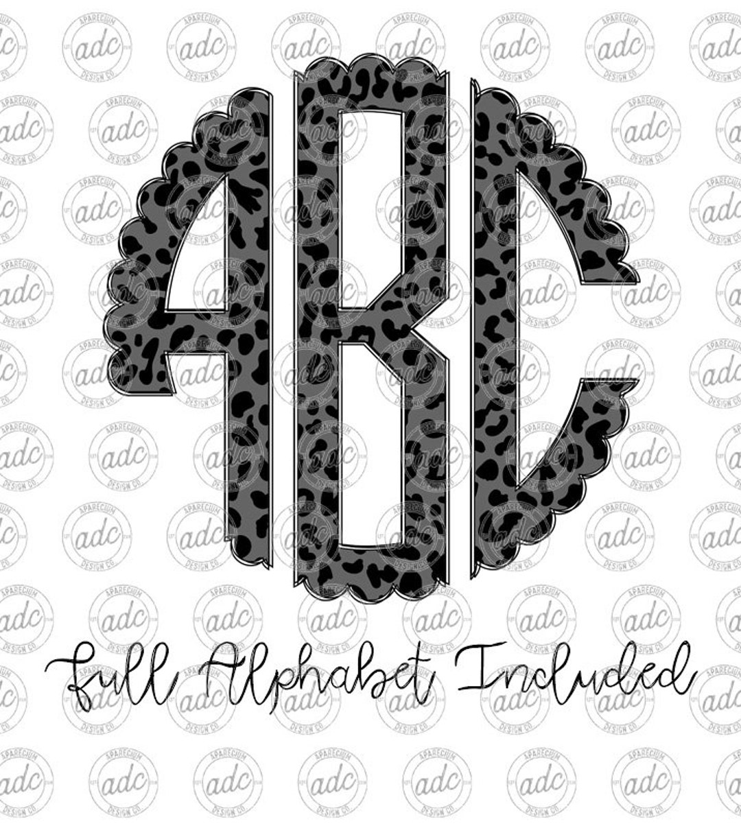 DIGITAL FILE Charcoal Grey and Black Leopard Print Monogram Alphabet ...