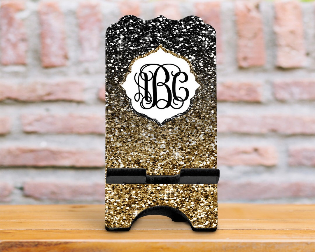 DIGITAL FILE Black and Gold Ombre Glitter Phone Stand Sublimation ...