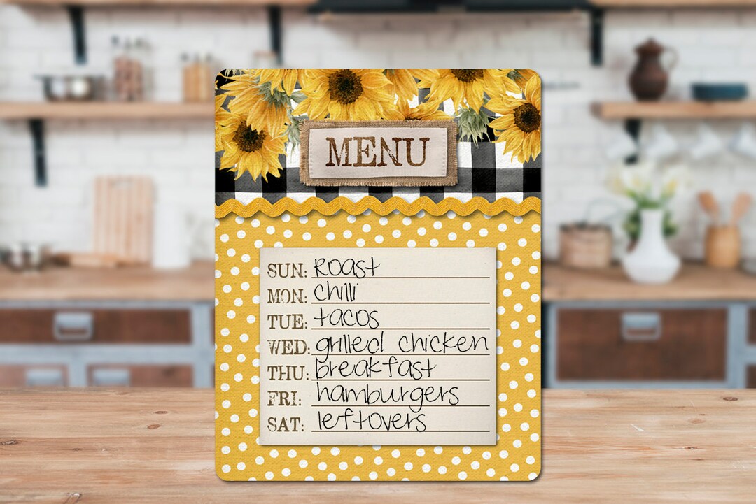 DIGITAL FILE Buffalo Plaid Sunflower Menu Dry Erase Board Sublimation ...