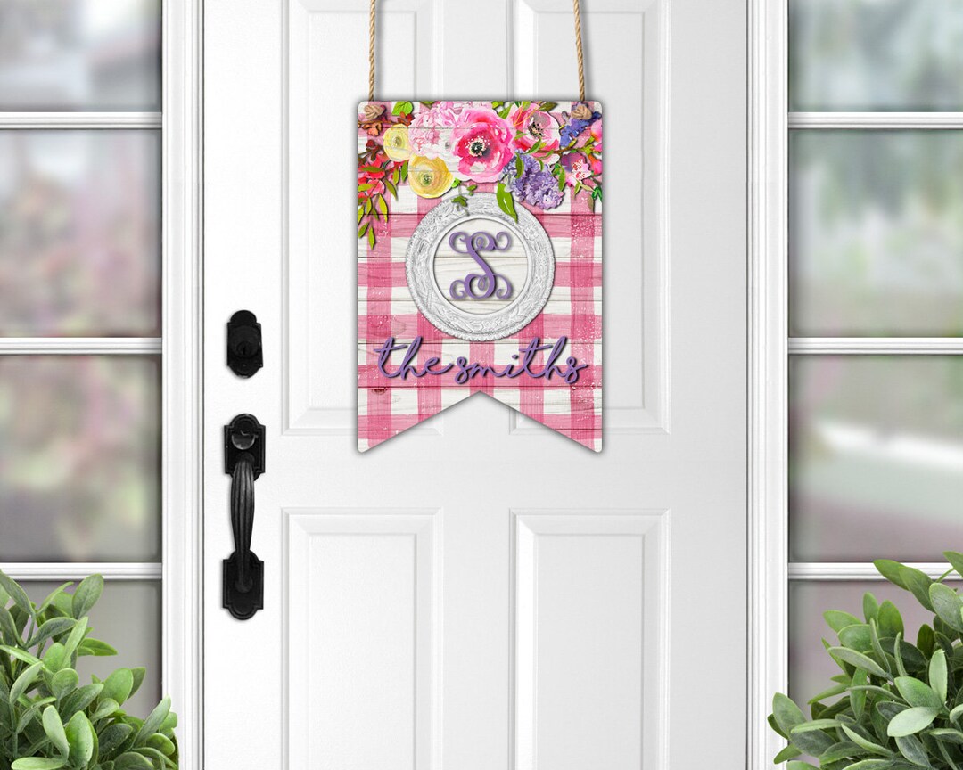 DIGITAL FILE Wooden Pink Floral Bunting Door Hanger Sublimation Design ...