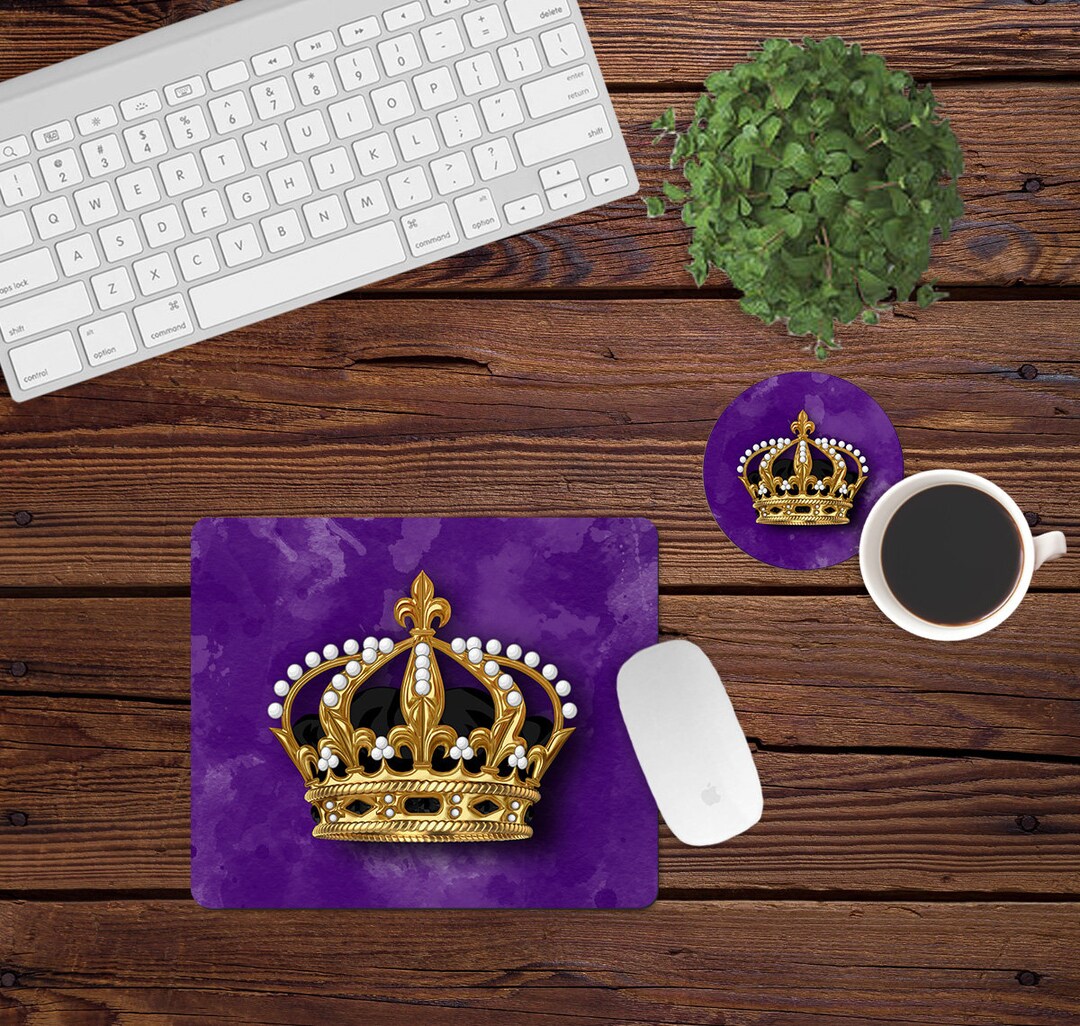 DIGITAL FILE Purple Watercolor and Gold Crown Mouse Pad and Coaster ...
