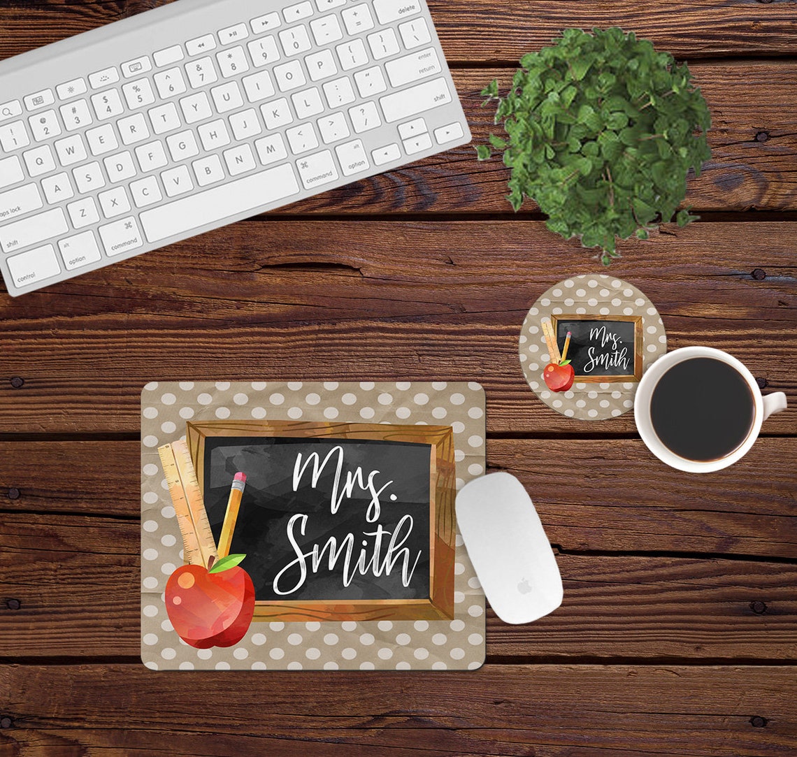 DIGITAL FILE School Teacher Mouse Pad and Coaster Desk Set Sublimation ...