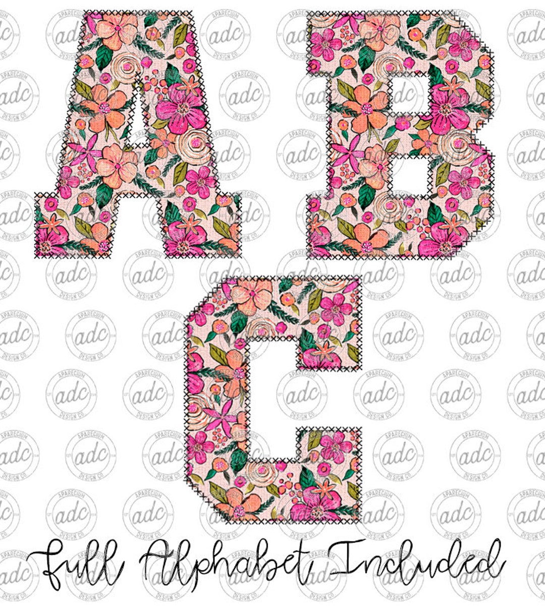 DIGITAL FILE Floral Cross Stitch Faux Applique Alphabet Bundle ...