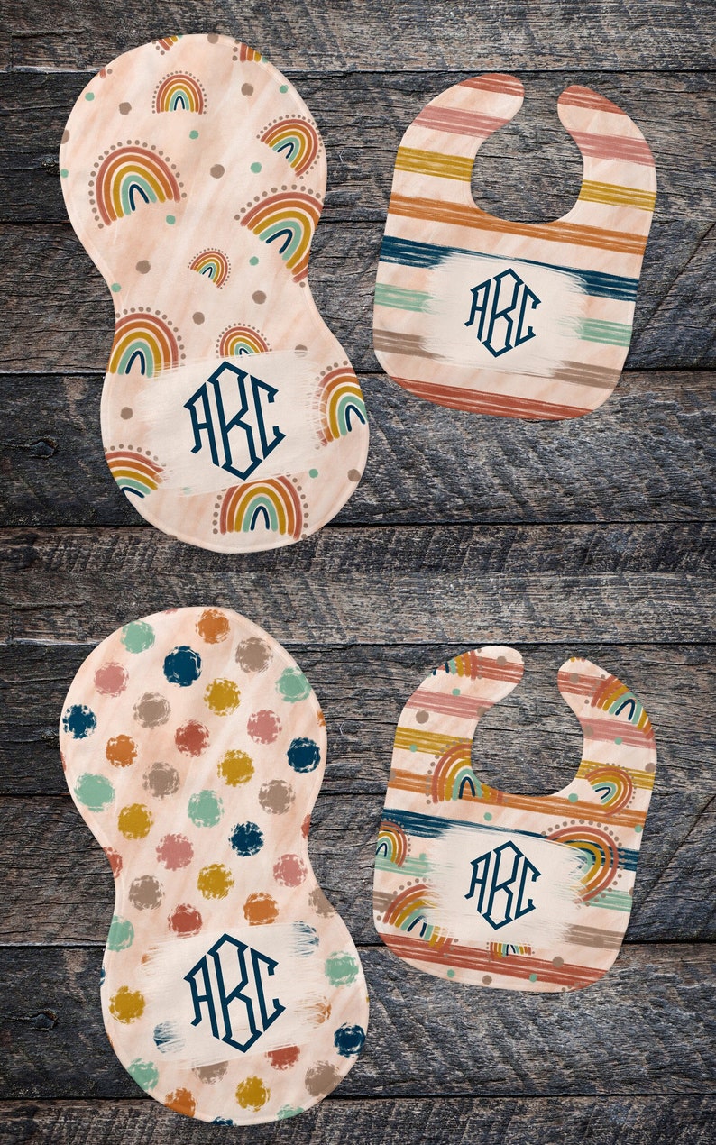 DIGITAL FILE Neutral Rainbow Bib and Burp Cloth Sublimation Design ...