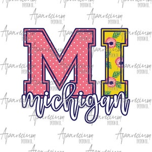 DIGITAL FILE Colorful Floral Michigan State Abbreviation Sublimation ...