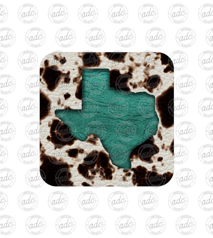 DIGITAL FILE State of Texas Cow Print Turquoise Leather Look Patch ...