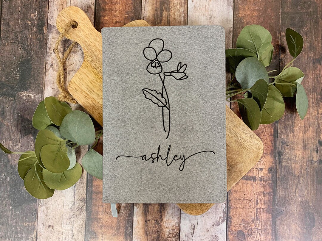 DIGITAL FILE Leather Look February Birth Flower Violet Notebook Journal ...