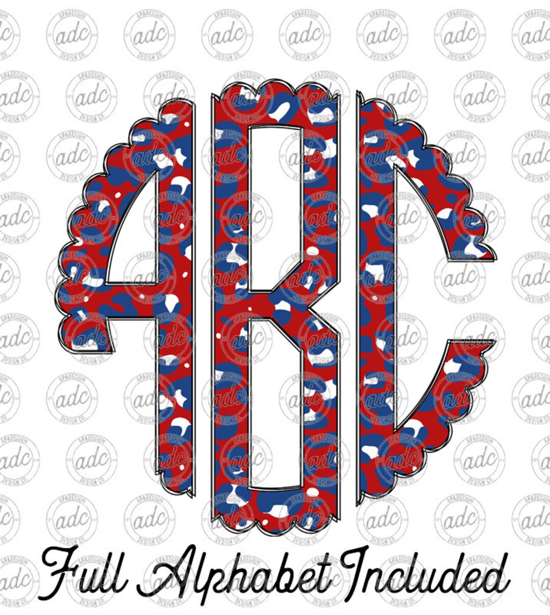 DIGITAL FILE Red, White, and Blue Leopard Print Monogram Alphabet ...