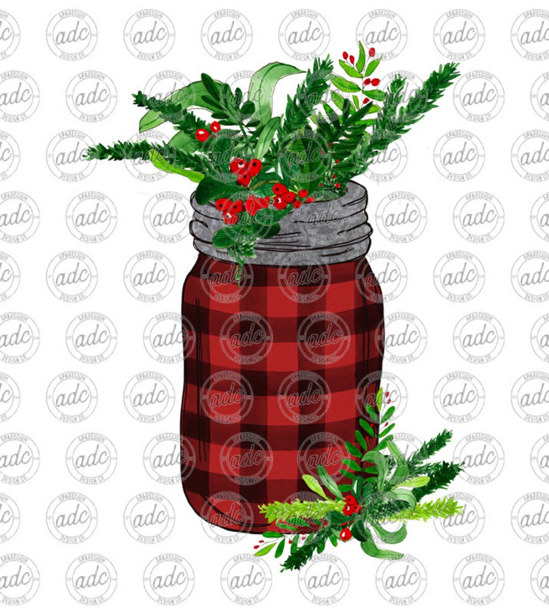 DIGITAL FILE Buffalo Plaid Mason Jar Christmas Sublimation Design - Etsy