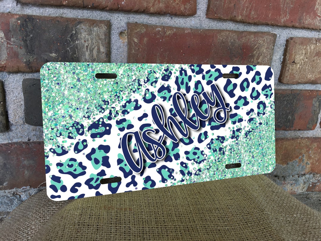 DIGITAL FILE Navy Blue Mint Green Leopard Print Glitter Look License ...