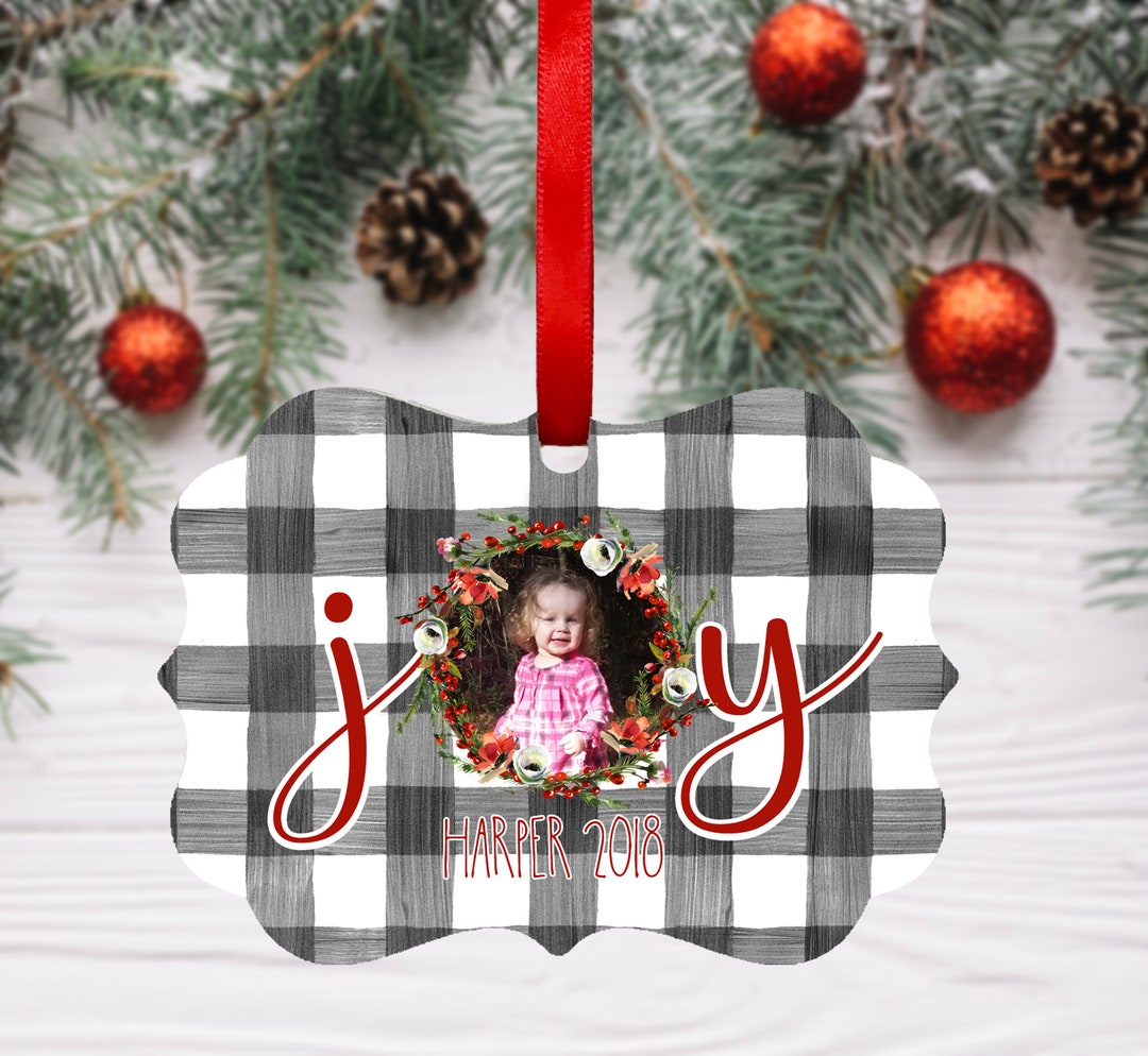 DIGITAL FILE White Buffalo Plaid Joy Photo Ornament Sublimation ...