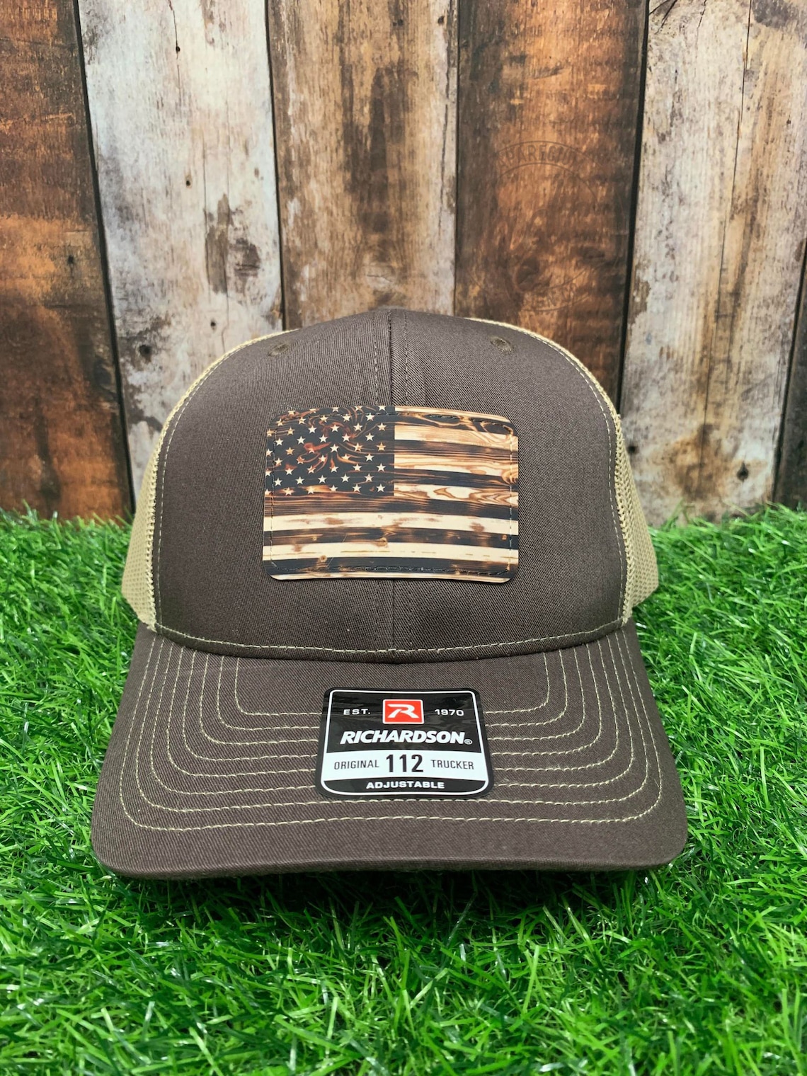 DIGITAL FILE Burnt Wooden American Flag Leather Look Patch Sublimation ...