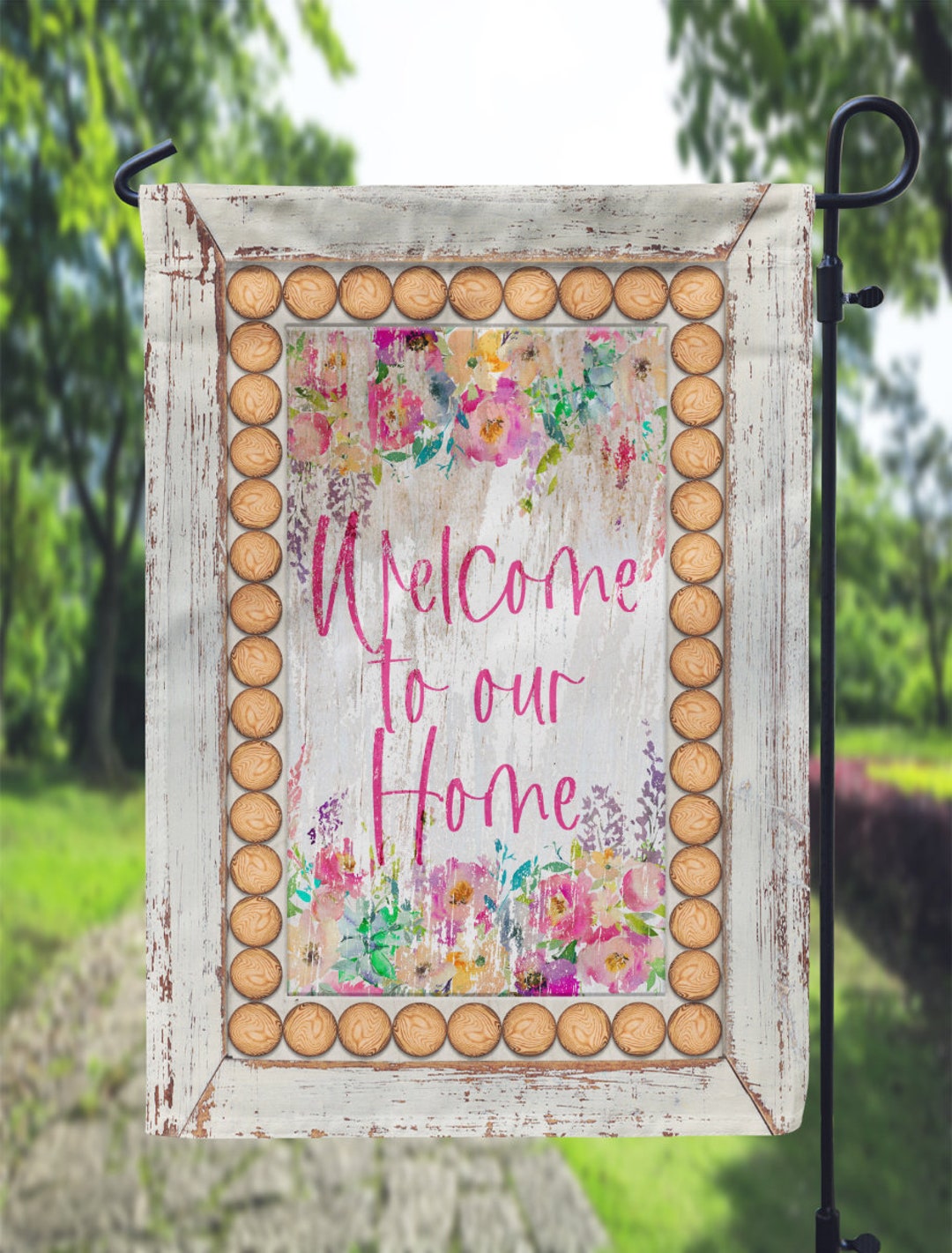 DIGITAL FILE Wooden Bead Frame Floral Garden Flag Sublimation Template ...