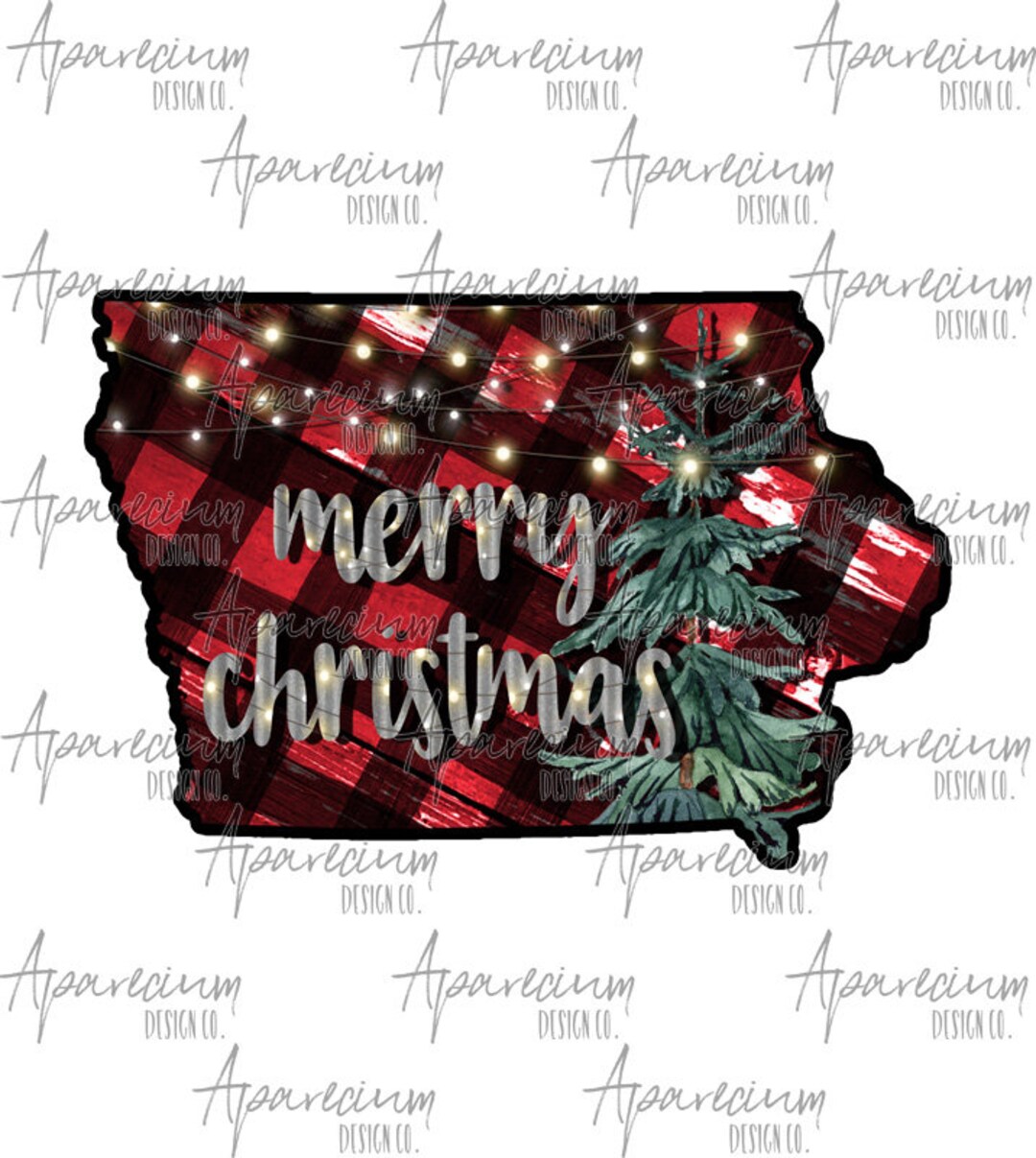 DIGITAL FILE Wooden Buffalo Plaid Iowa State Merry Christmas ...