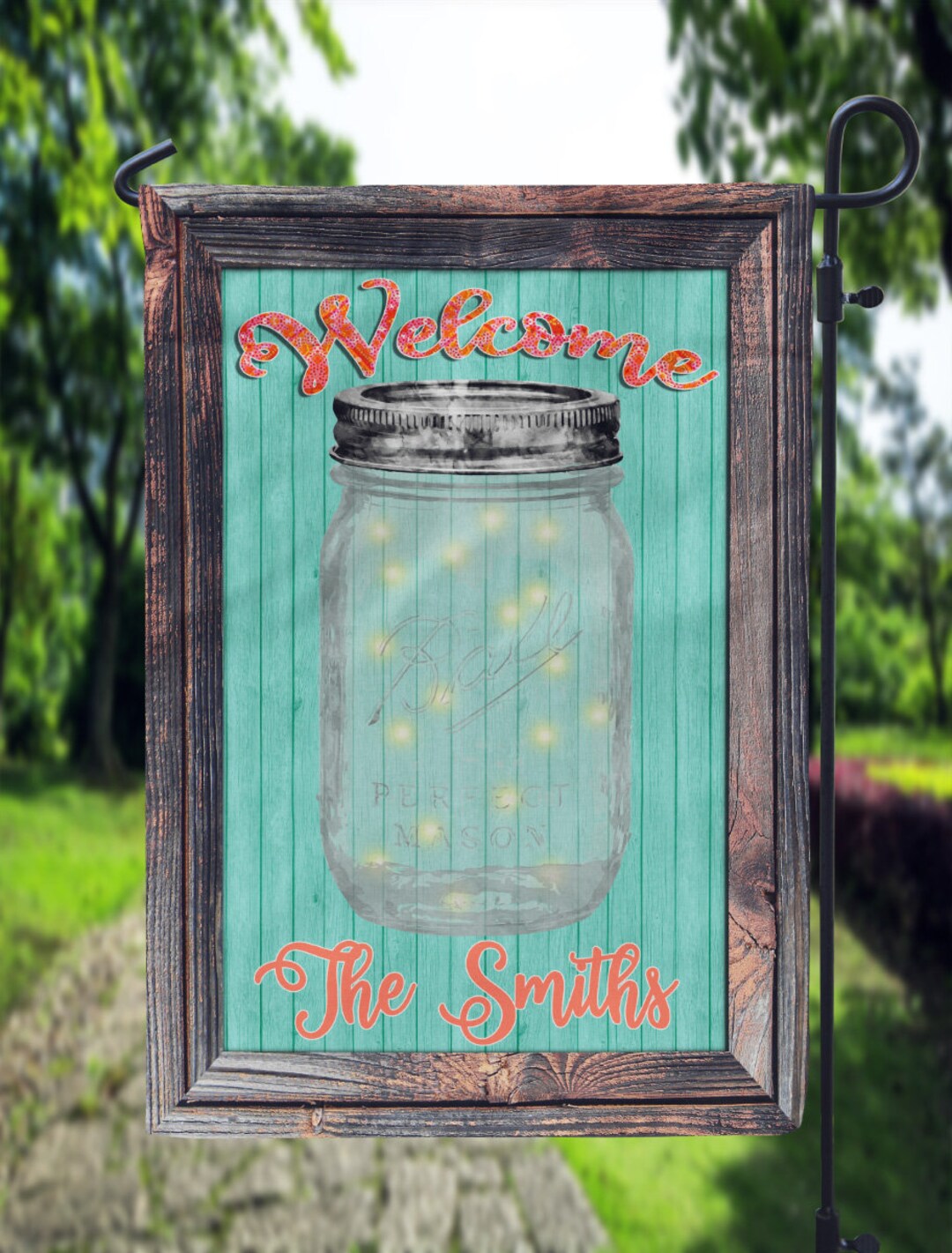 DIGITAL FILE Firefly Lightening Bug Mason Jar Wooden Frame Garden Flag ...