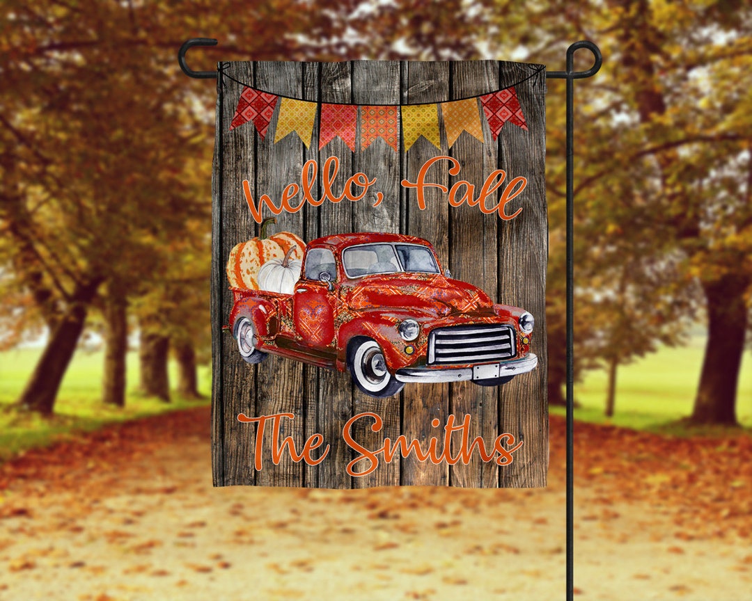 DIGITAL FILE Hello Fall Vintage Red Truck With Pumpkins Fall Garden ...