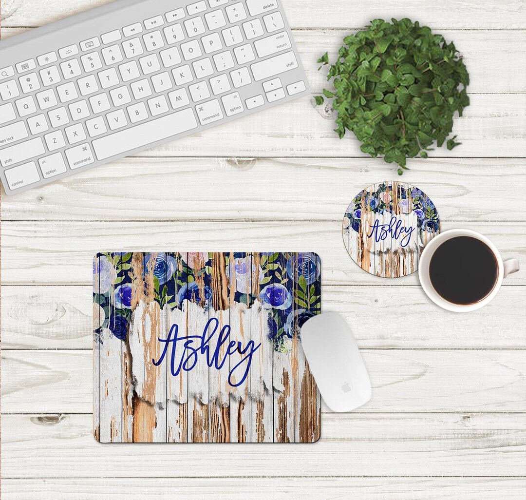 DIGITAL FILE Blue Chippy Wooden Floral Painted Mouse Pad and Coaster ...