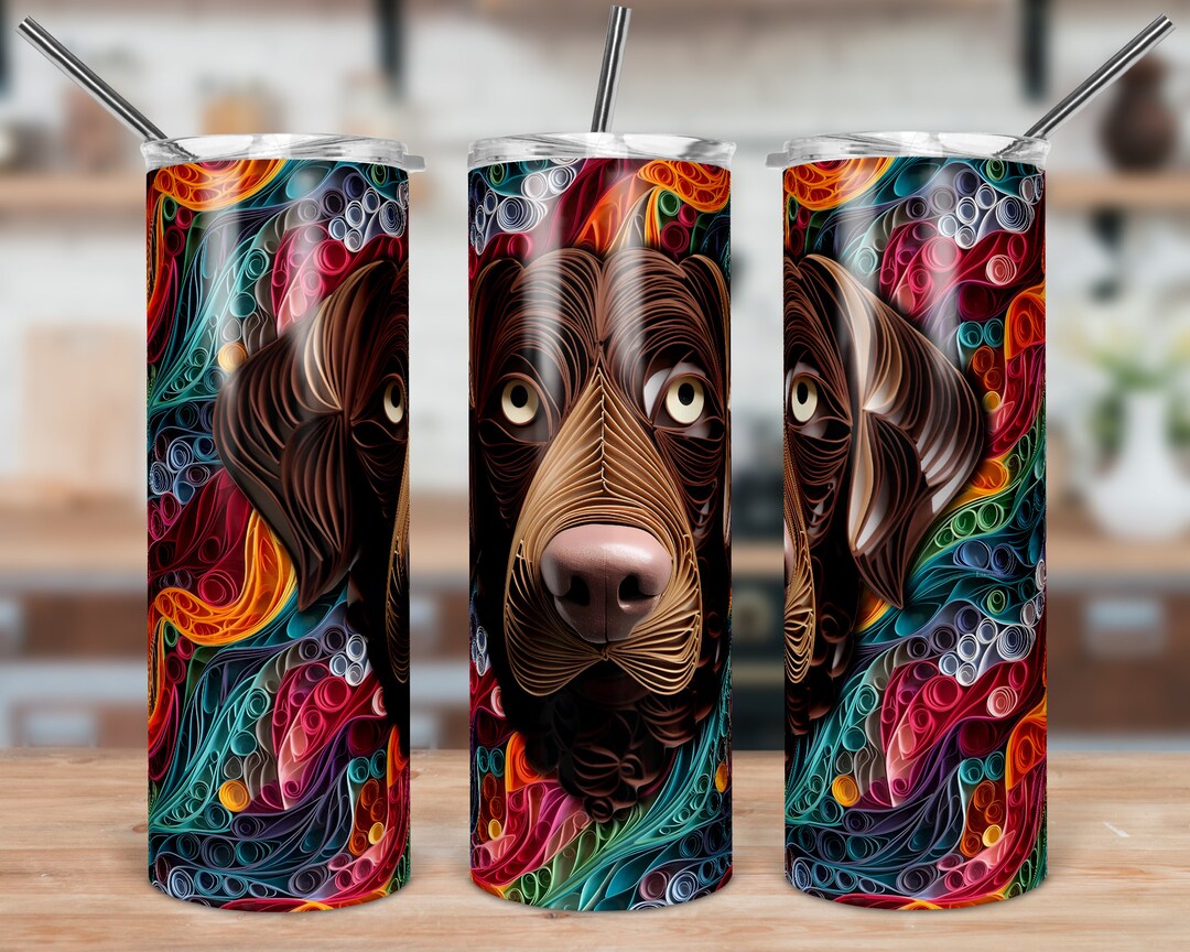 DIGITAL FILE Quilled Paper Chocolate Lab Dog Skinny Tumbler Sublimation ...