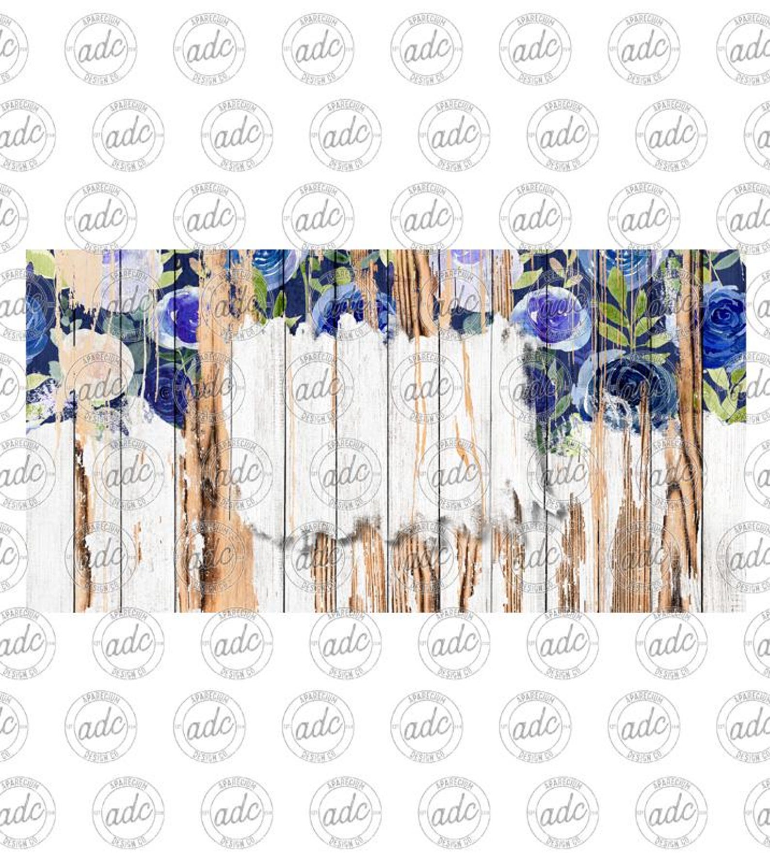 DIGITAL FILE Blue Chippy Wooden Floral Painted License Plate ...
