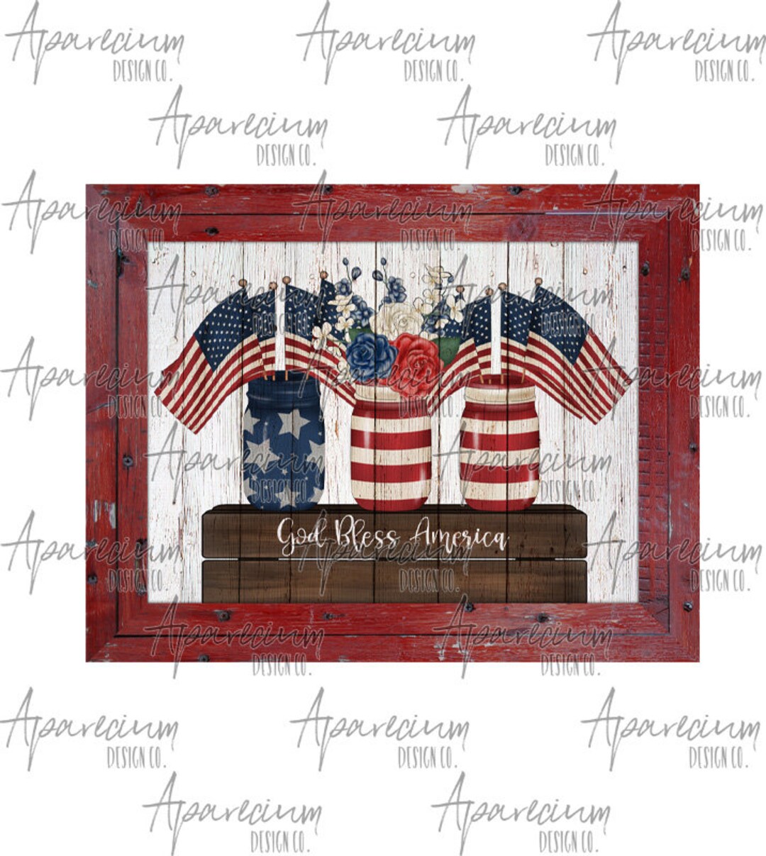 DIGITAL FILE Wooden Framed God Bless America Mason Jar Dry Erase Board ...