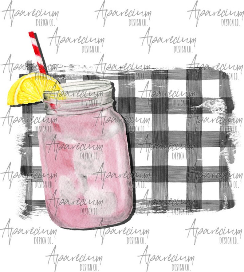 DIGITAL FILE Pink Lemonade Mason Jar and White Buffalo Plaid Monogram ...