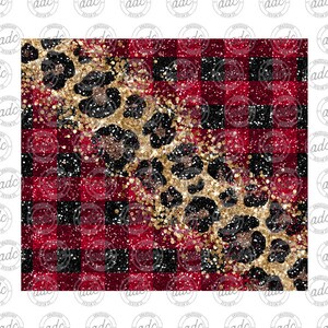 DIGITAL FILE Red Buffalo Plaid and Leopard Print Glitter Skinny Tumbler ...