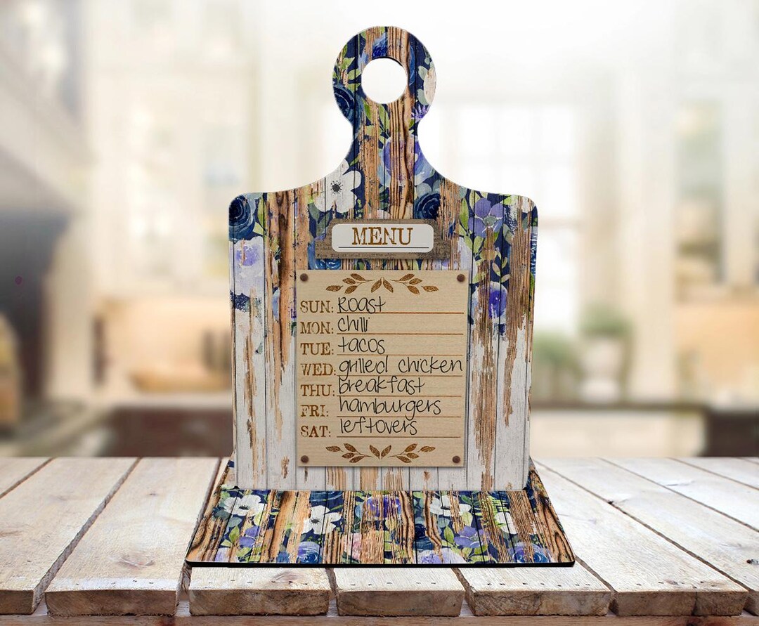 DIGITAL FILE Blue Chippy Paint Floral Cutting Board Shape Menu Dry ...