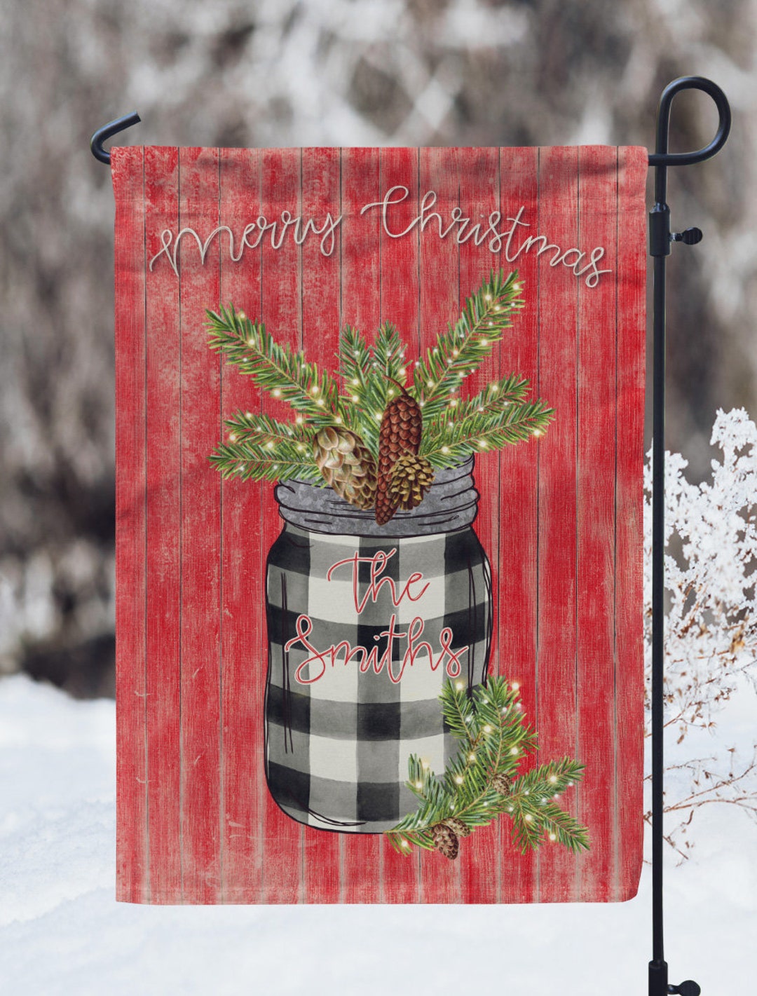 DIGITAL FILE Buffalo Plaid Mason Jar Pine Twig Christmas Garden Flag ...