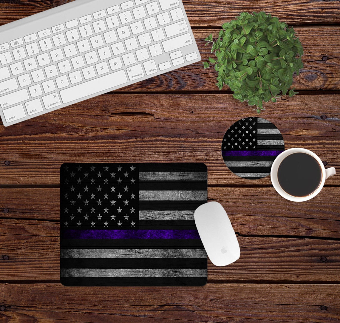 DIGITAL FILE Wooden American Flag Purple Line Mouse Pad and Coaster ...