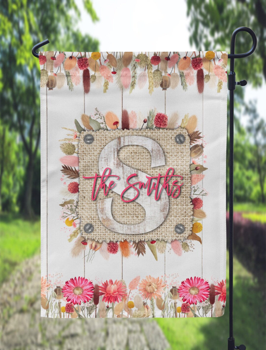 DIGITAL FILE Rustic Shiplap Dried Floral Garden Flag Sublimation ...