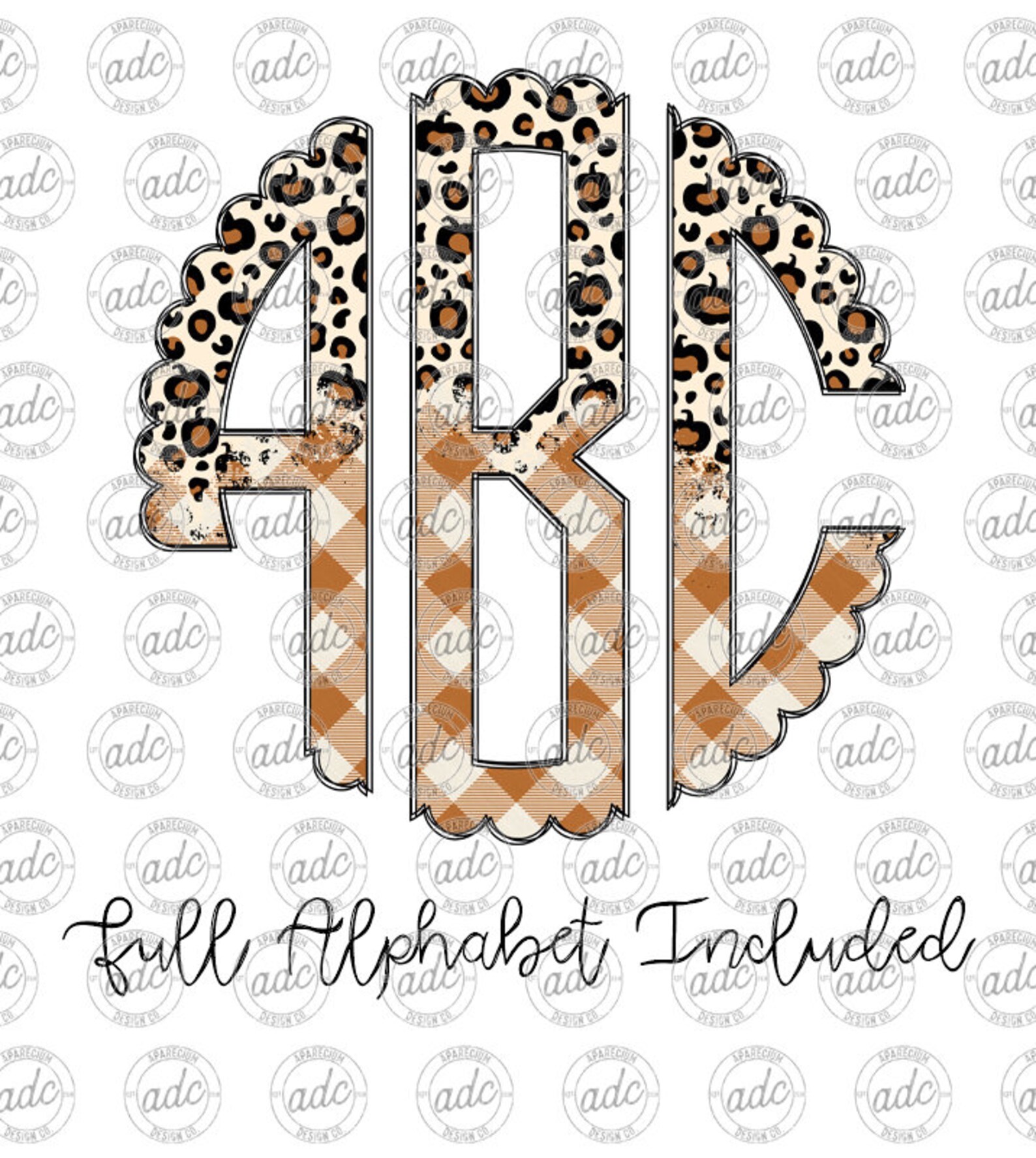 DIGITAL FILE Buffalo Plaid Leopard Print Pumpkin Fall Monogram Alphabet ...